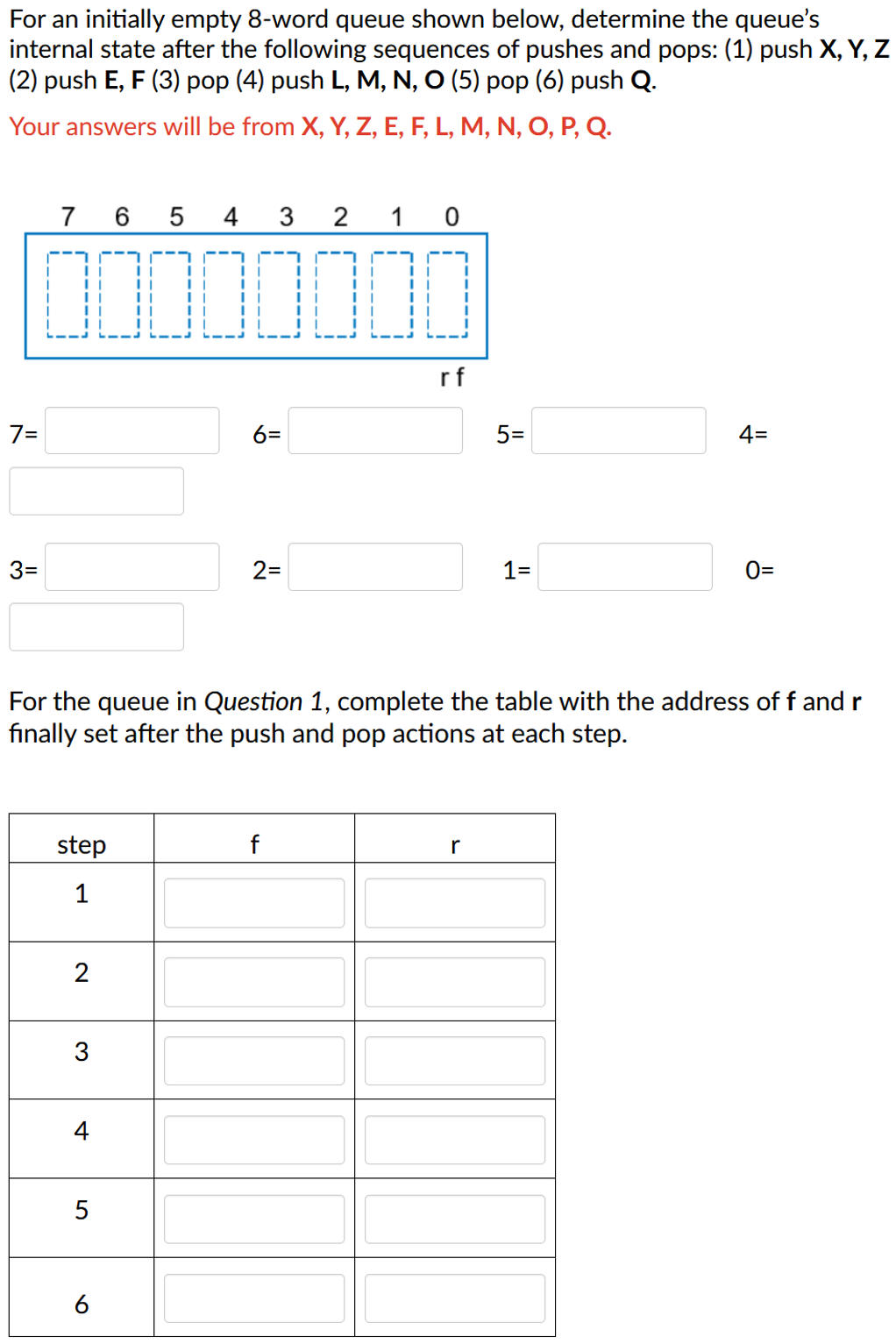 Solved For an initially empty 8-word queue shown below, | Chegg.com
