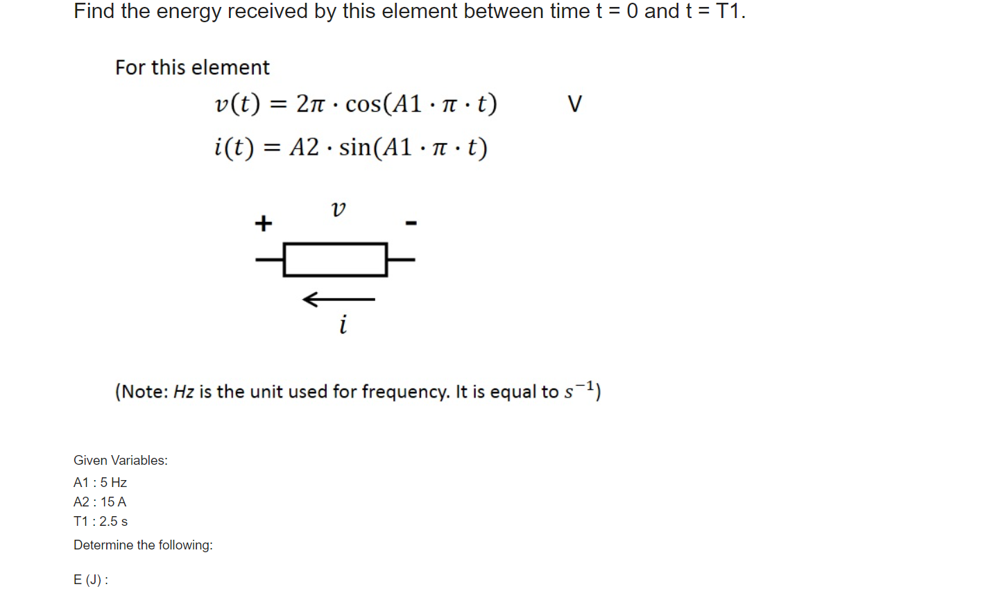 Find the energy received by this element between time | Chegg.com