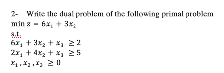 Solved 2- Write the dual problem of the following primal | Chegg.com