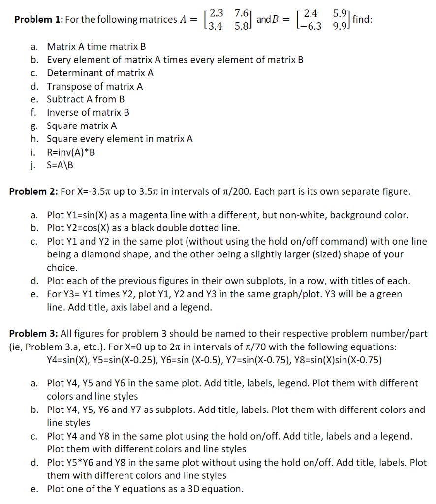Solved Problem 1: For the following matrices | Chegg.com