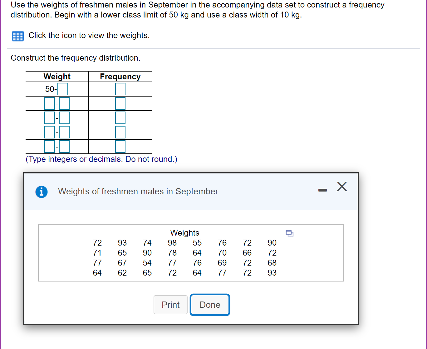 Solved Use the weights of freshmen males in September in the | Chegg.com Solved Use the weights of freshmen males in September in the | Chegg.com