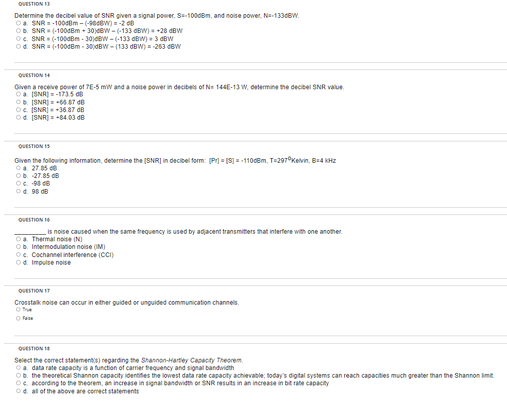 Solved Determine the decibel value of SNR given a signal | Chegg.com