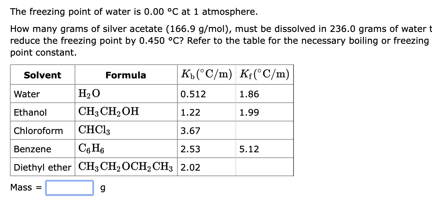 Solved The freezing point of water is 0.00∘C at 1 | Chegg.com