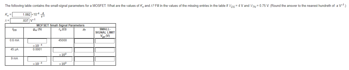 Solved HF The following table contains the small-signal | Chegg.com
