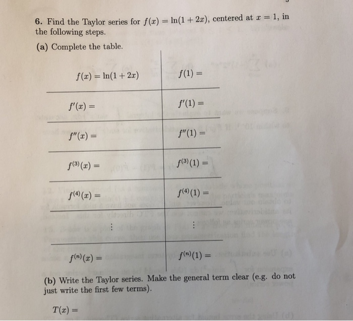 Solved 6. Find the Taylor series for f(x) = ln(1 + 2x), | Chegg.com