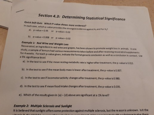 Solved Section 4.3: Determining Statistical Significance | Chegg.com