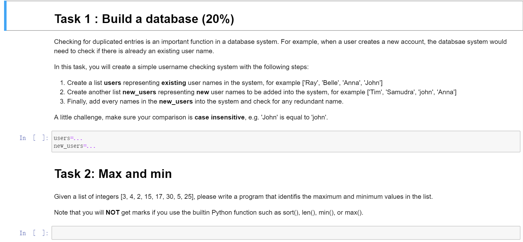 Solved Task 1: Build a database (20%) Checking for | Chegg.com