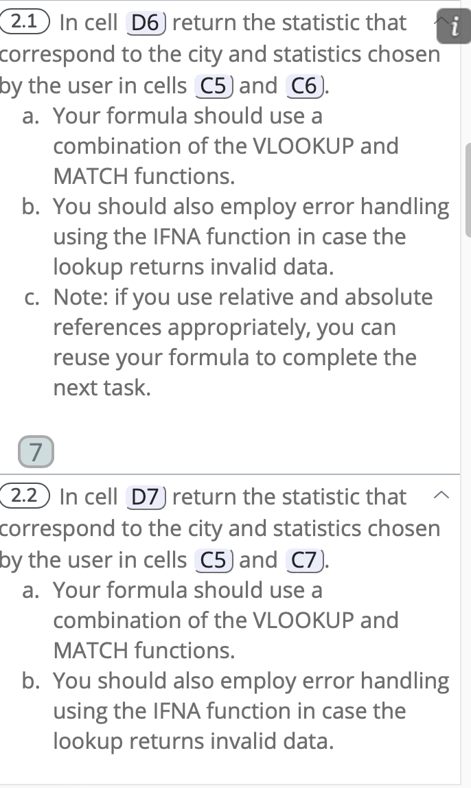 Solved (2.1) In cell D6 return the statistic that correspond | Chegg.com