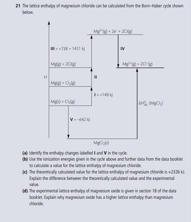 21 The lattice enthalpy of magnesium chloride can be | Chegg.com