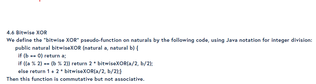 Solved 4.6 Bitwise XOR We define the "bitwise XOR" | Chegg.com