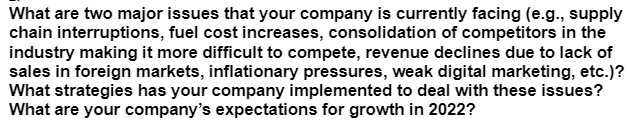Solved What are two major issues that your company is | Chegg.com