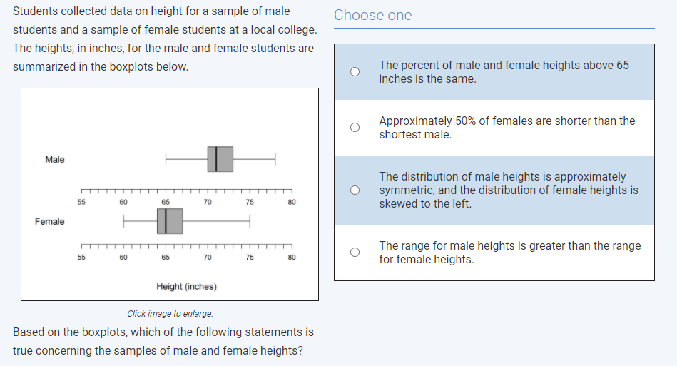 Solved Choose one Students collected data on height for a | Chegg.com