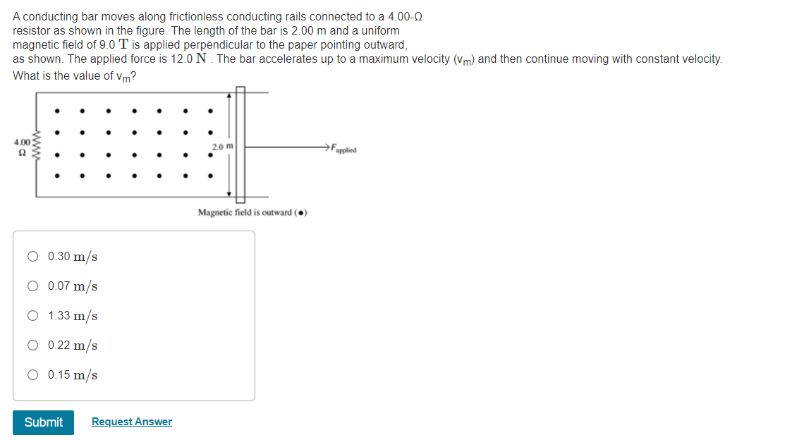 Solved A conducting bar moves along frictionless conducting | Chegg.com