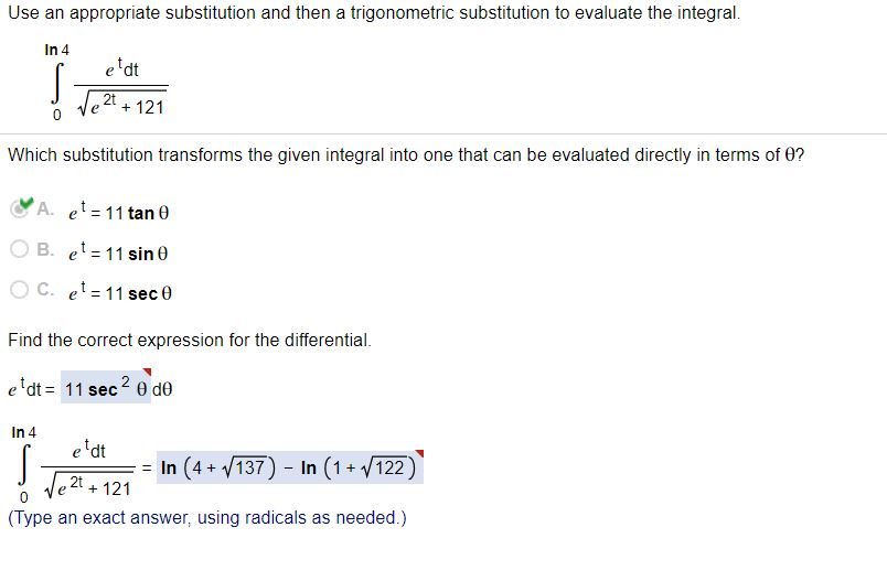 Solved Use an appropriate substitution and then a | Chegg.com