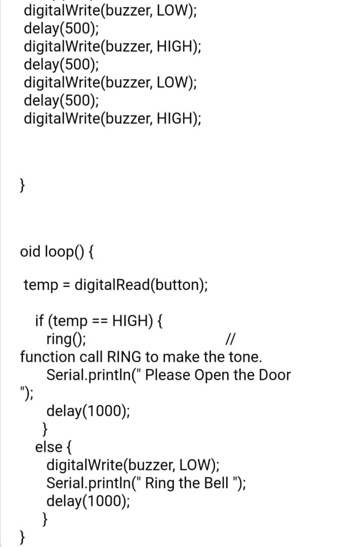 Solved const int buzzer = 5; - const int button = 16; int | Chegg.com