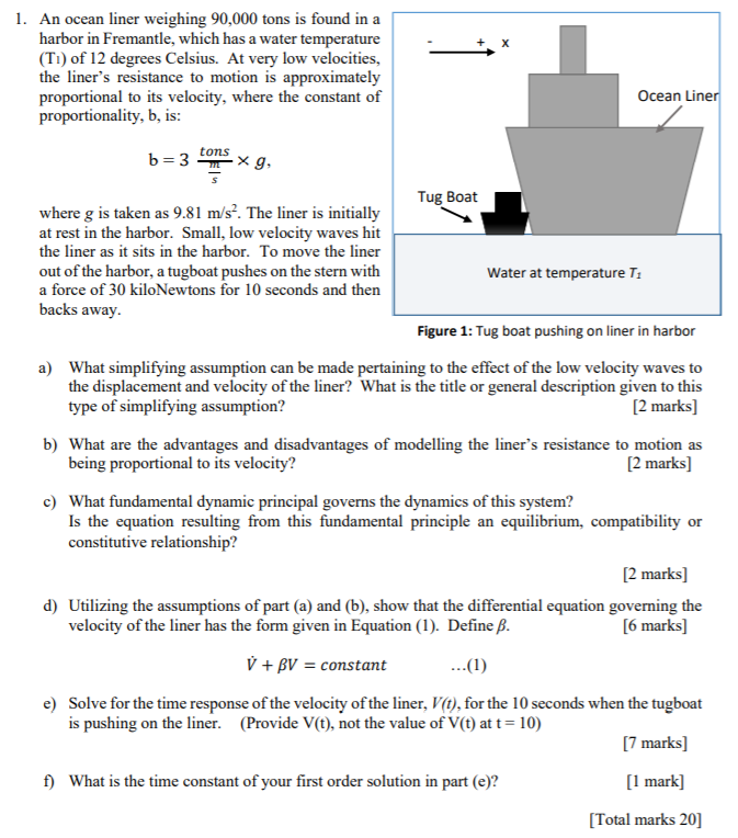+ х 1. An ocean liner weighing 90,000 tons is found | Chegg.com