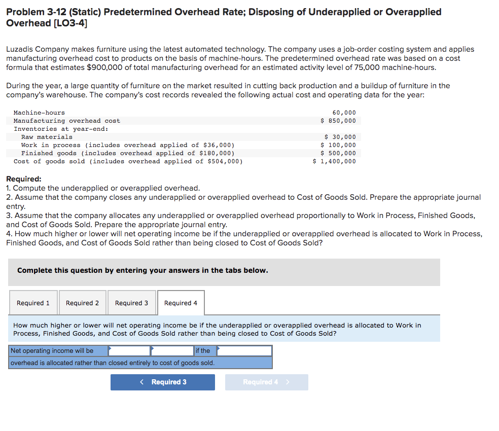 Solved Problem 3-12 (Static) Predetermined Overhead Rate; | Chegg.com