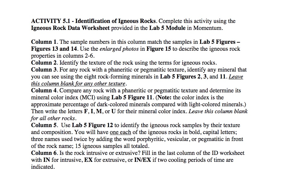 Solved ACTIVITY 5.1 - Identification of Igneous Rocks. | Chegg.com