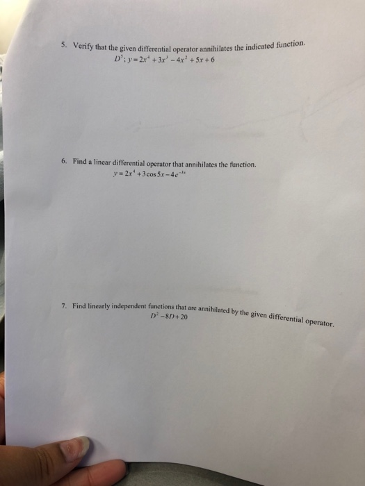 Solved S. Verify that the given differential operator | Chegg.com