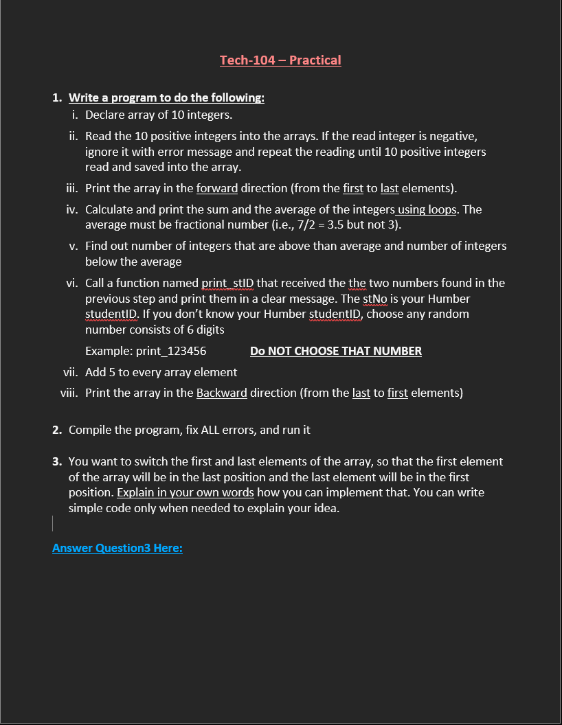 Solved Tech-104 – Practical 1. Write a program to do the | Chegg.com