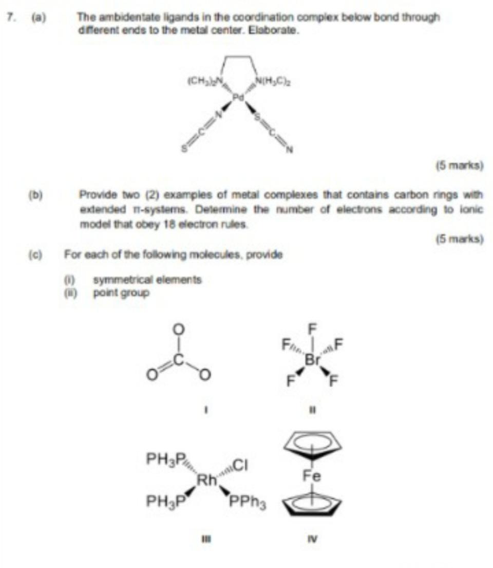 Solved 7. (a) The ambidentate ligands in the coordination | Chegg.com