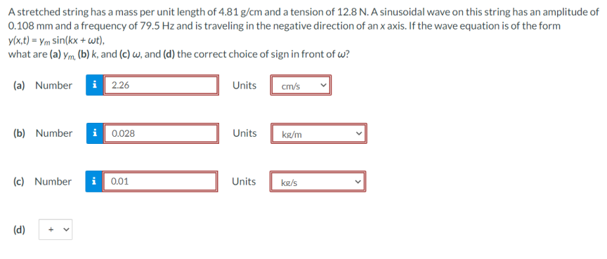 Solved A stretched string has a mass per unit length of 4.81 | Chegg.com