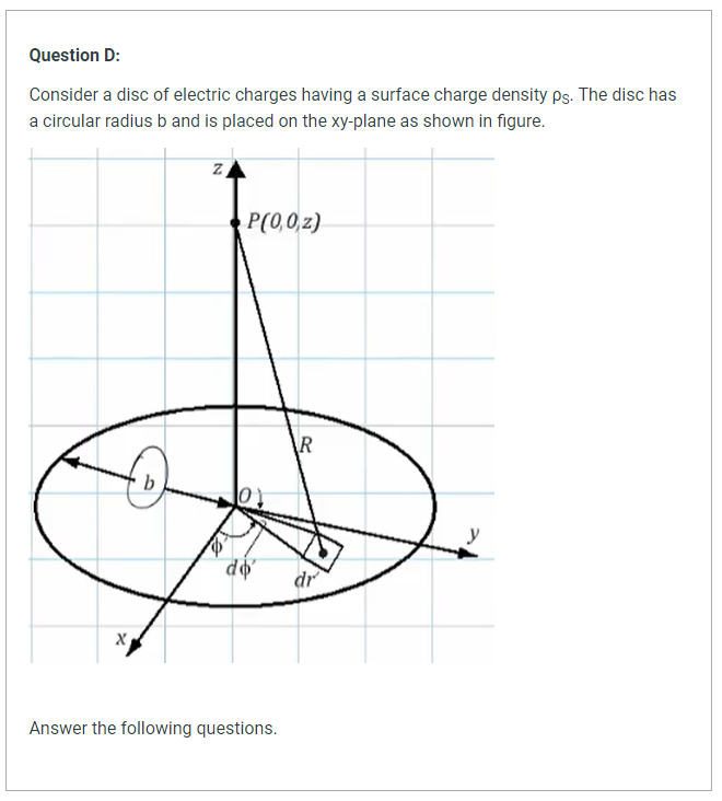 Solved Question D: Consider a disc of electric charges | Chegg.com