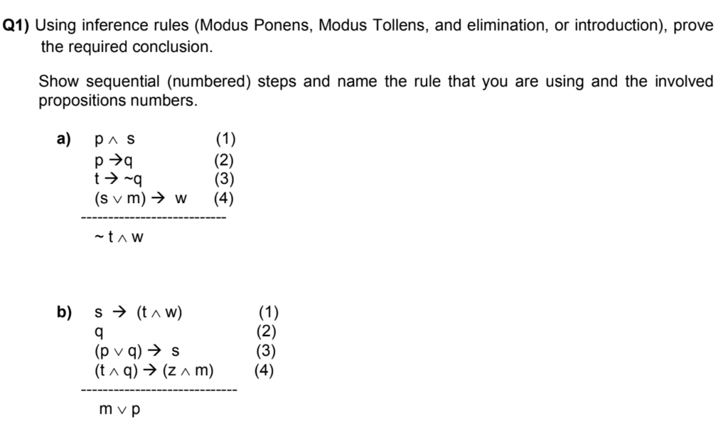 Q1) Using inference rules (Modus Ponens, Modus | Chegg.com