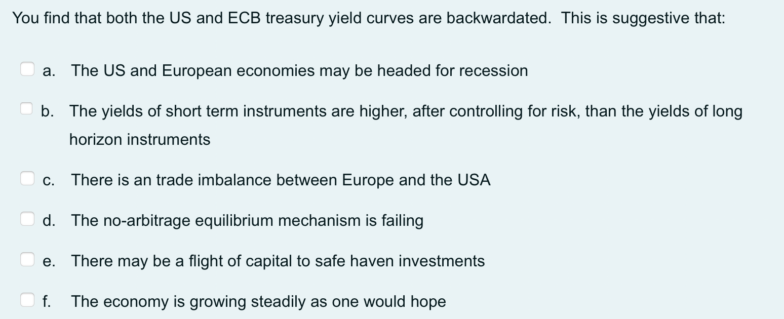 Solved You find that both the US and ECB treasury yield | Chegg.com