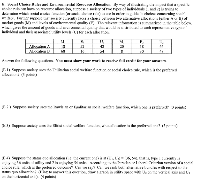 Solved E. Social Choice Rules and Environmental Resource | Chegg.com