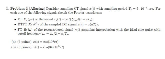 Solved Problem 3 [Aliasing] ﻿Consider sampling CT signal | Chegg.com
