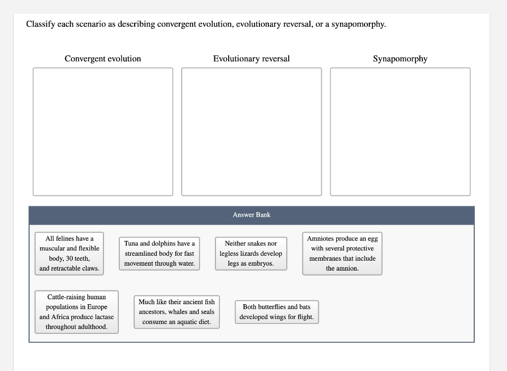 Solved Classify each scenario as describing convergent | Chegg.com
