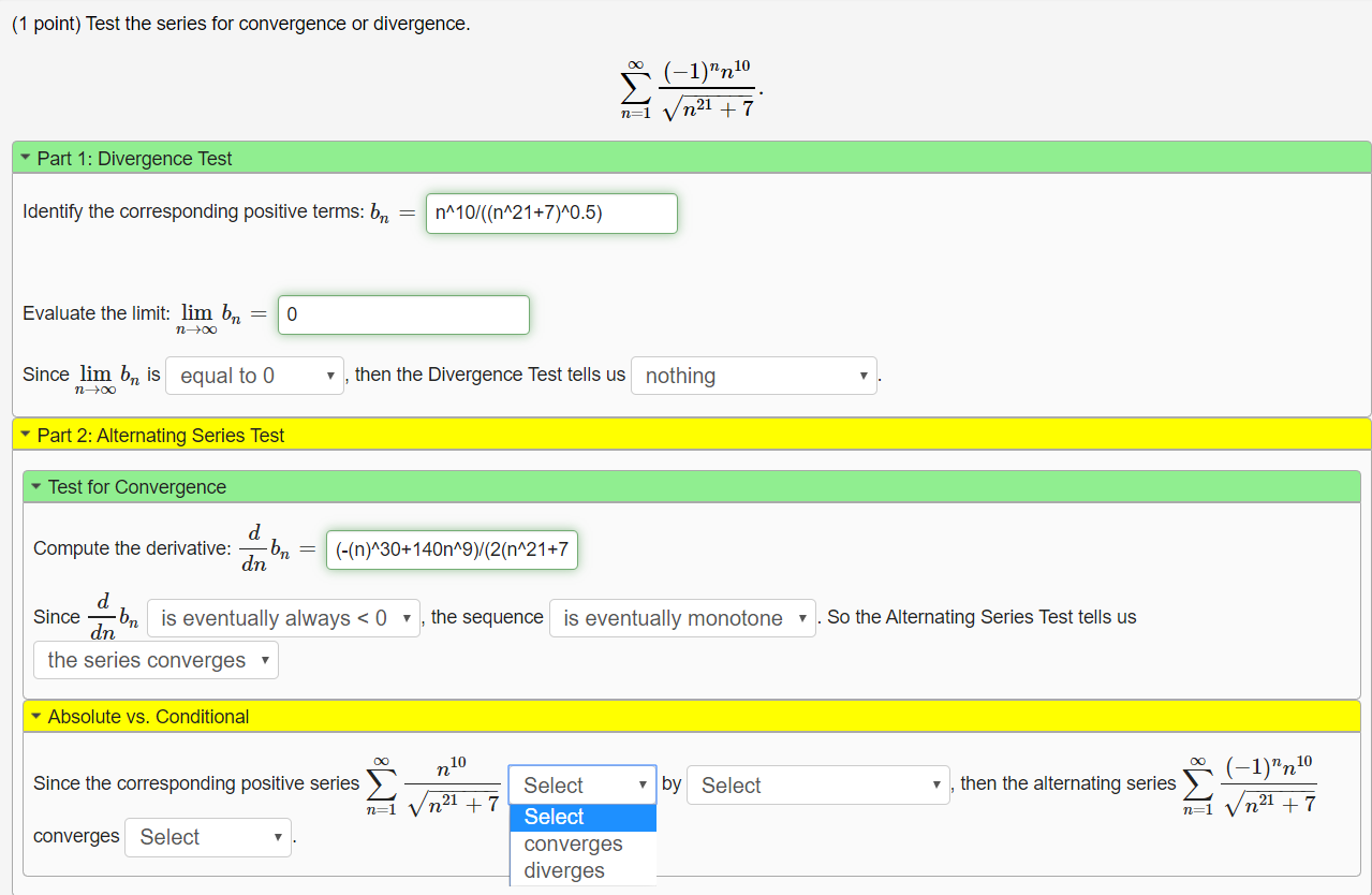 Solved (1 point) Test the series for convergence or | Chegg.com