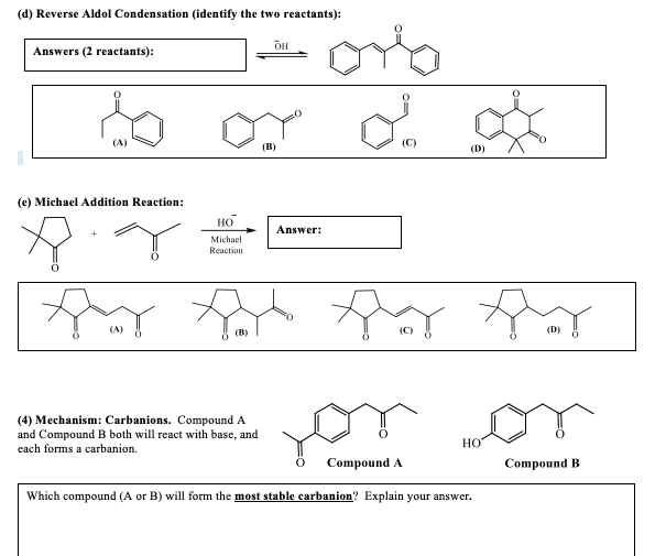 Solved (d) Reverse Aldol Condensation (identify the two | Chegg.com