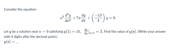 Solved Consider the equation x2dx2d2y+7xdxdy+(4−13)y=0. Let | Chegg.com