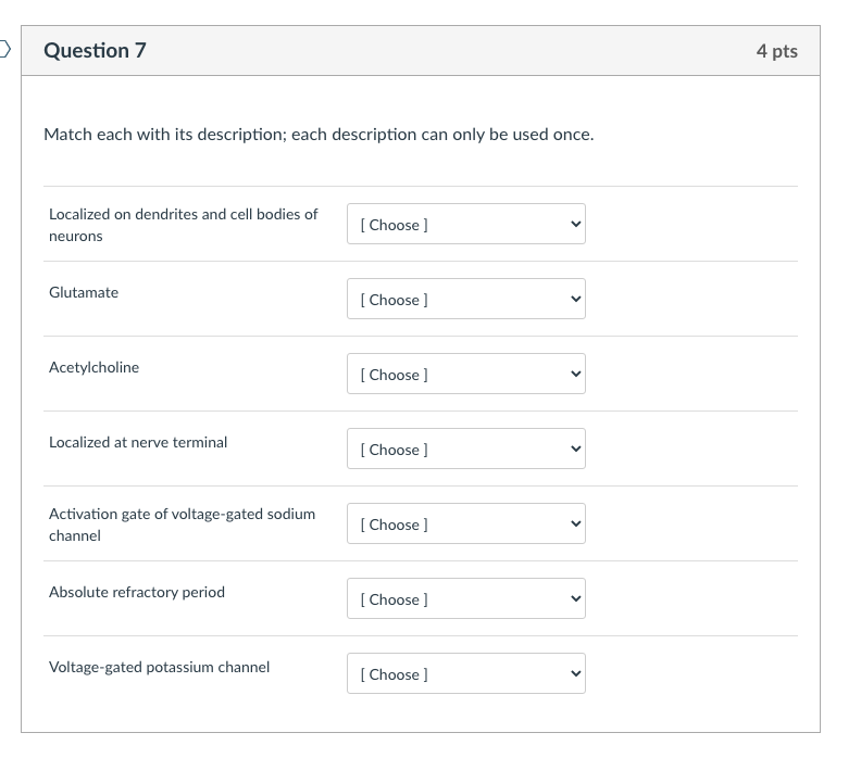 Match each with its description; each description can | Chegg.com