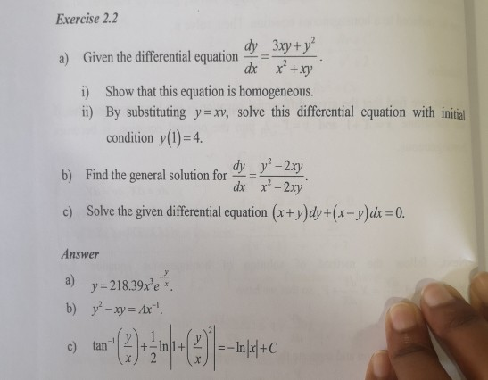 Solved First order differential equation Homogenous | Chegg.com