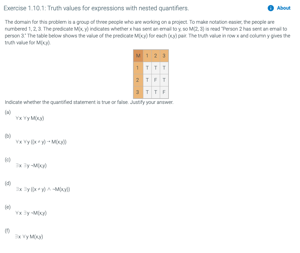 Solved Exercise 1.10.1: Truth values for expressions with | Chegg.com