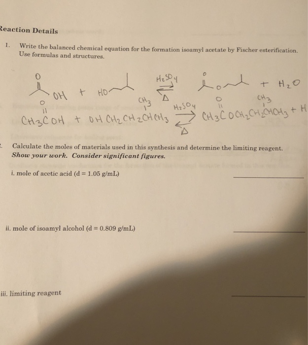 Solved Reaction Details 1. Write the balanced chemical | Chegg.com