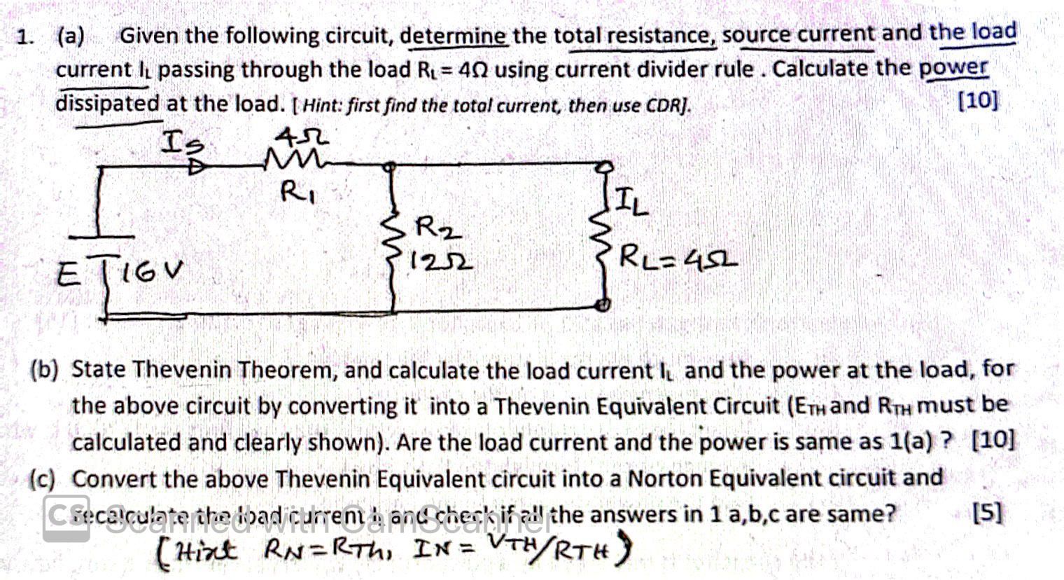 Solved 1. (a) Given the following circuit, determine the | Chegg.com