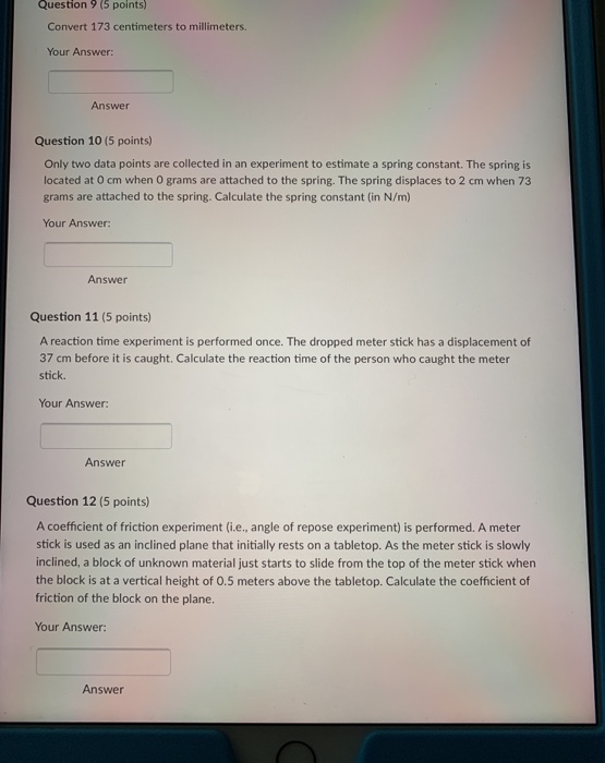 Solved Question 9 (5 points) Convert 173 centimeters to | Chegg.com