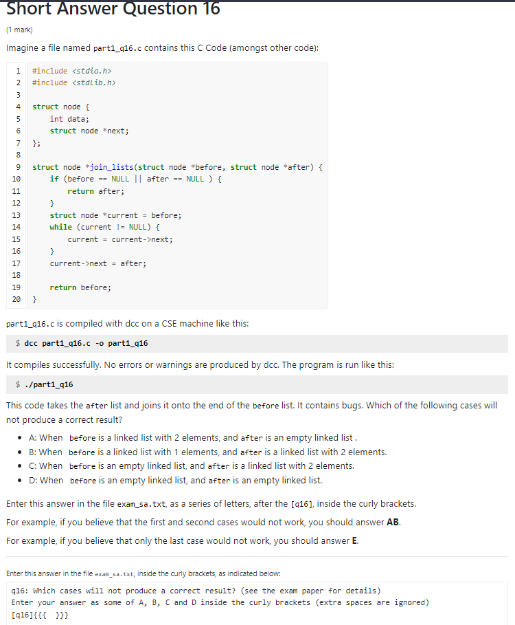 Solved Short Answer Question 16 (1 mark) Imagine a file | Chegg.com