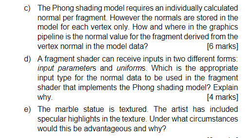 Solved A fragment shader uses the Phong shading model to | Chegg.com Solved A fragment shader uses the Phong shading model to | Chegg.com