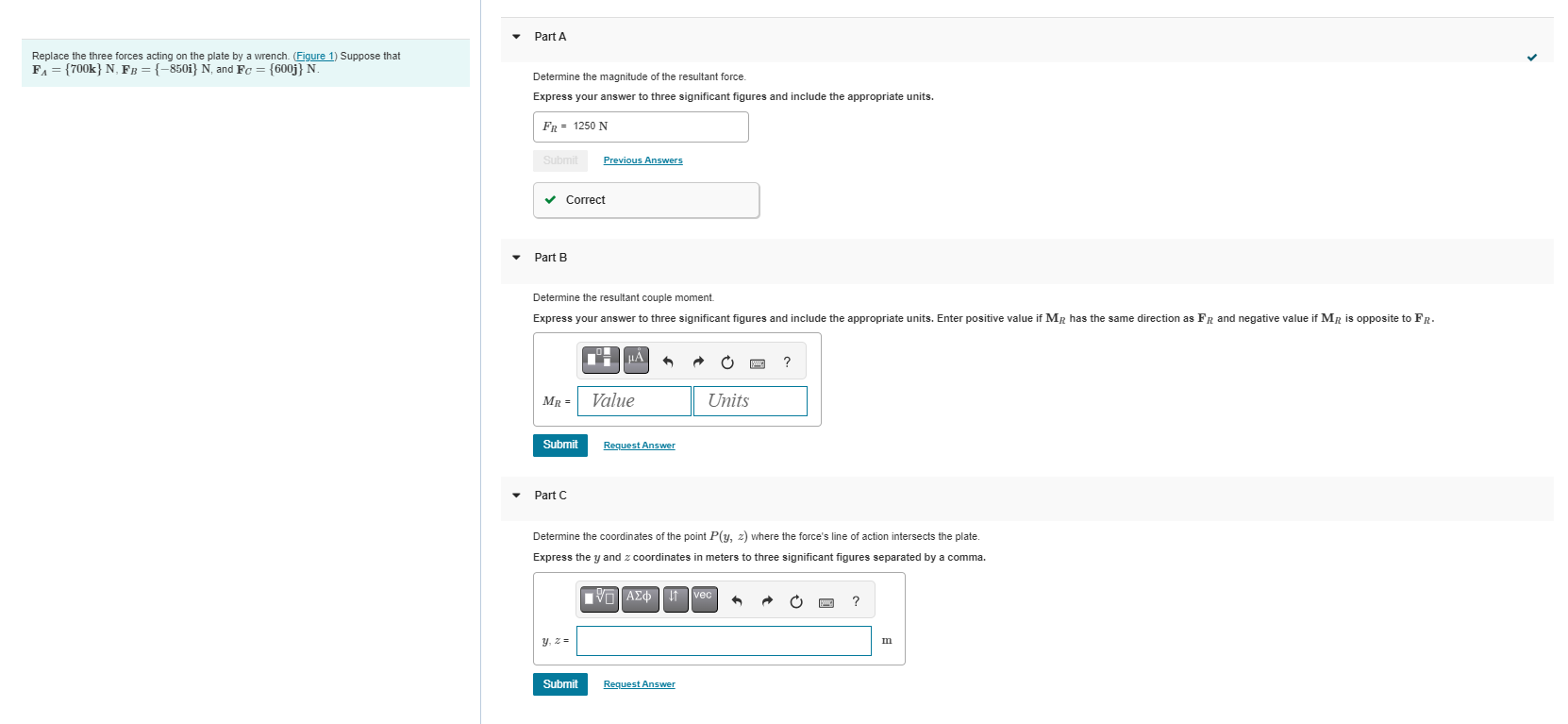 Solved Replace the three forces acting on the plate by a | Chegg.com