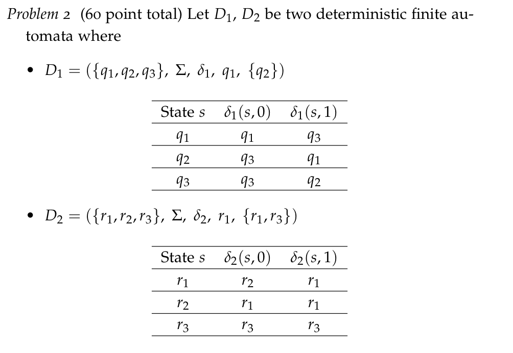 Solved Problem 2 (60 point total) Let D1, D2 be two | Chegg.com