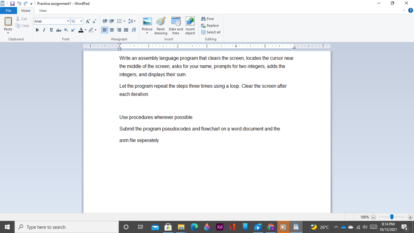 Solved - = | Practice assignment1 - WordPad Home View File | Chegg.com