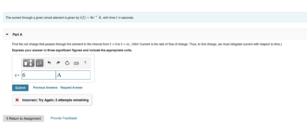Solved The Current Through A Given Circuit Element Is Given