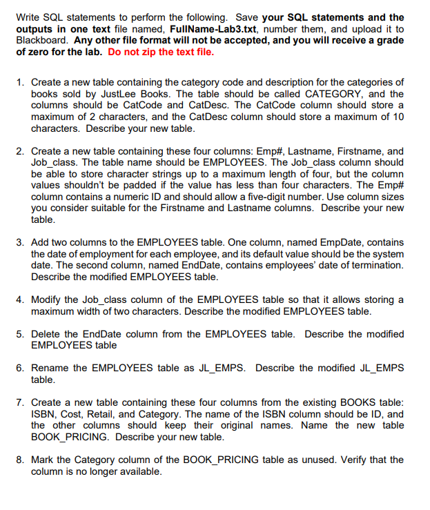 Solved Write SQL statements to perform the following. Save | Chegg.com