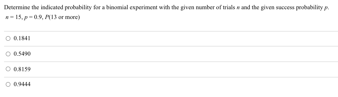 Solved Determine the indicated probability for a binomial | Chegg.com
