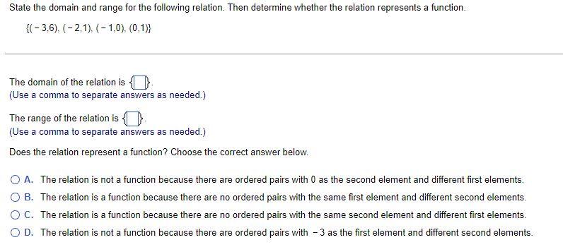 Solved State the domain and range for the following | Chegg.com
